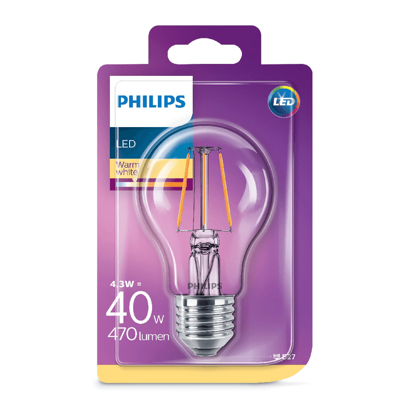 Bec LED Classic Philips 40W E27 WW A60 CL ND RF 1BC | Pret avantajos ...