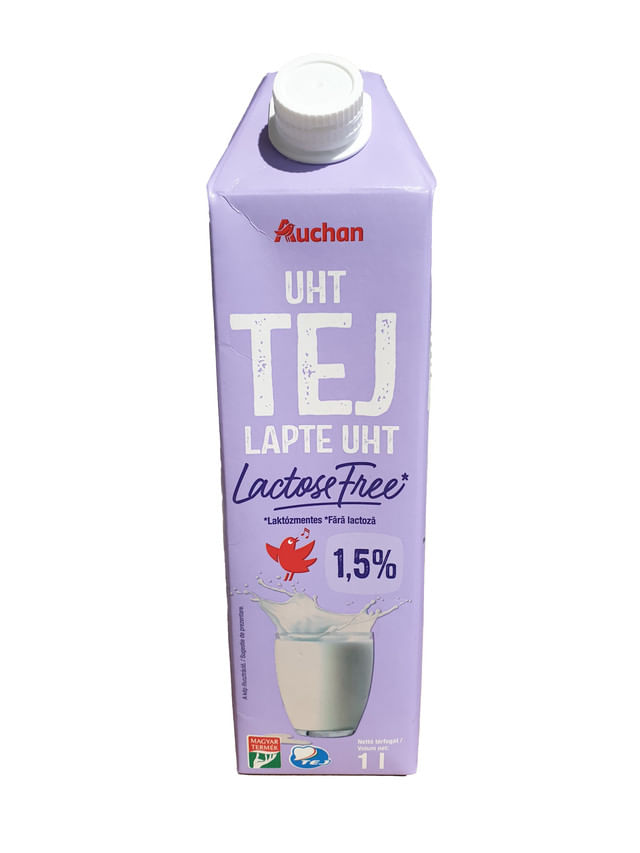 Auchan | Lapte UHT semidegresat Auchan, fara lactoza, 1.5% grasime, 1 l ...