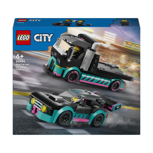 LEGO City - Masina de curse si camion transportator de masini 60406 ...