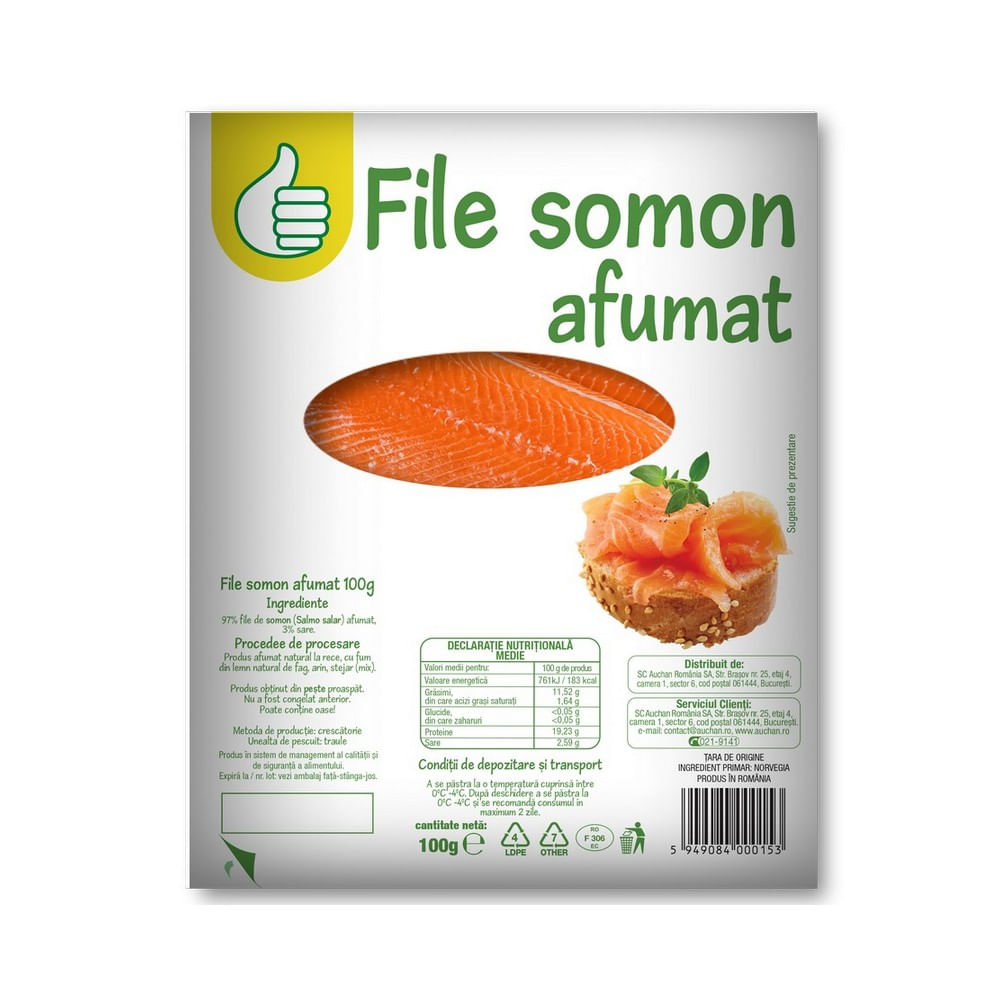 Pouce | File de somon afumat Auchan, 100 g Auchan Online